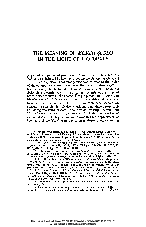 (PDF) The Meaning of Moreh Sedeq in Light of 11Q Torah
