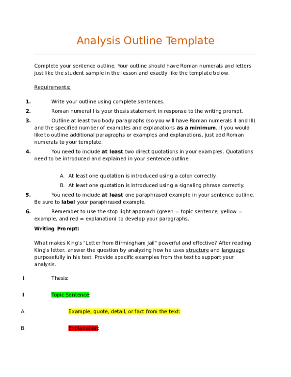 Analysis Outline Template
