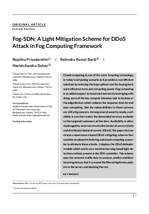 Pdf Fog Sdn A Light Mitigation Scheme For Ddos Attack In Fog Computing Framework