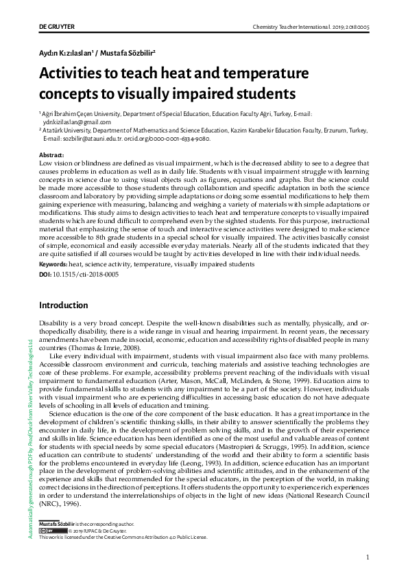 (PDF) Activities to teach heat and temperature concepts to visually ...
