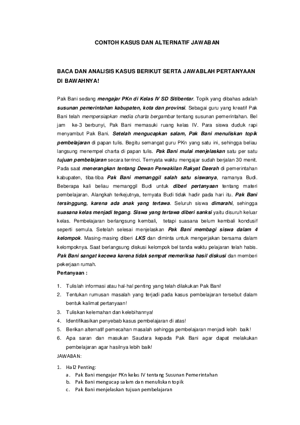(PDF) CONTOH KASUS PKN DAN ALTERNATIF JAWABAN