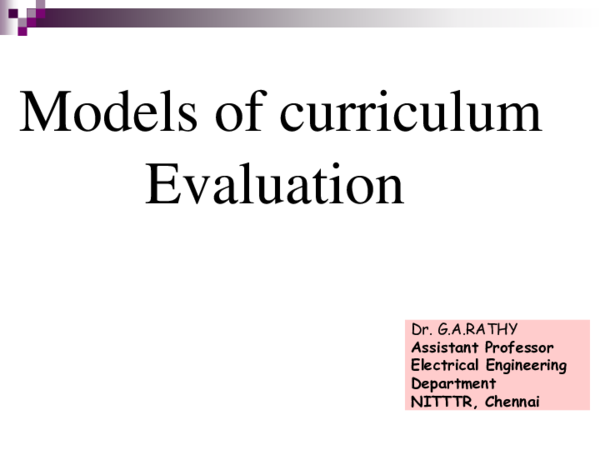 (PDF) Models of curriculum Evaluation