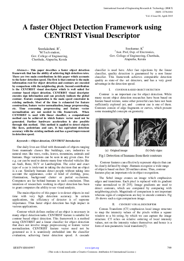 Pdf A Faster Object Detection Framework Using Centrist Visual Descriptor