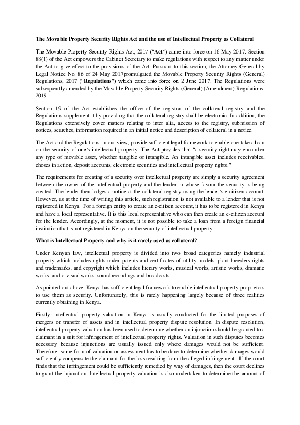 (PDF) The Movable Property Security Rights Act and the use of ...