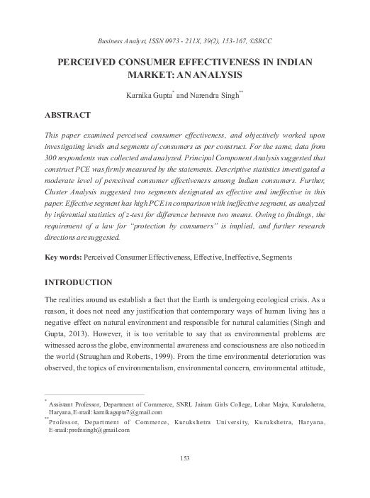 (PDF) Perceived Consumer Effectiveness in Indian Market: An Analysis
