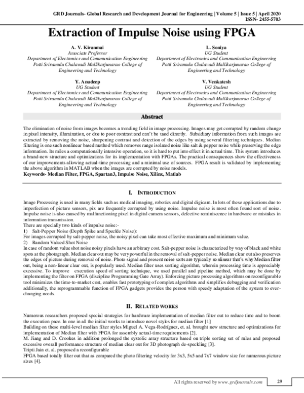 Pdf Extraction Of Impulse Noise Using Fpga