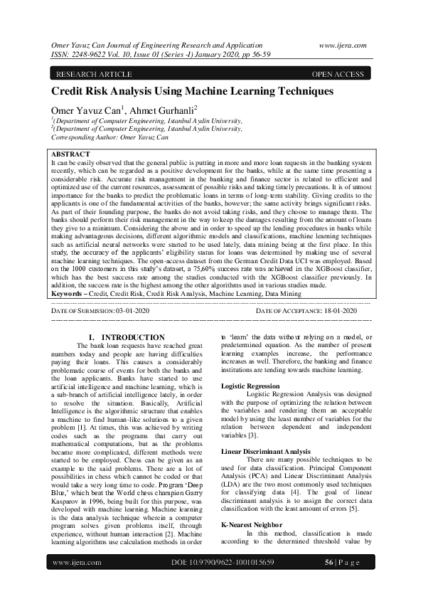 (PDF) Credit Risk Analysis Using Machine Learning Techniques