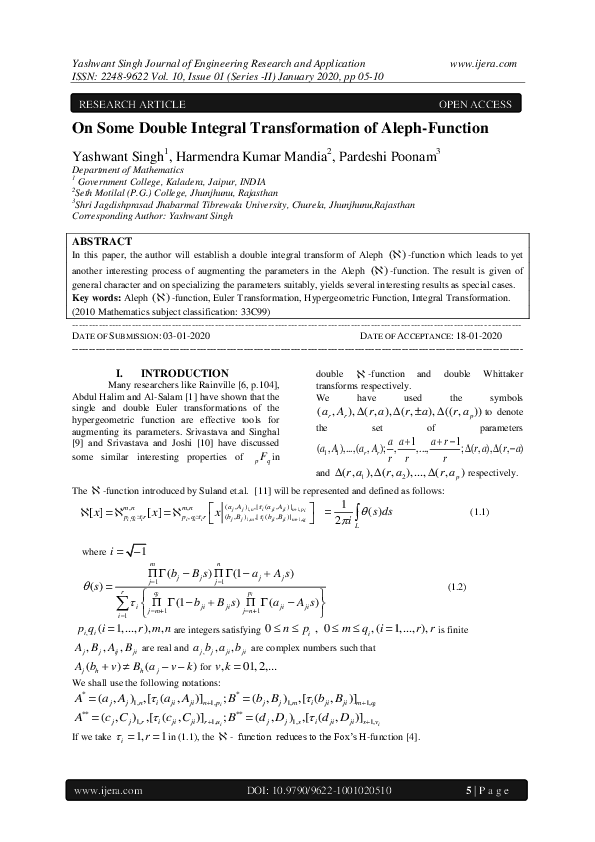 Pdf On Some Double Integral Transformation Of Aleph Function