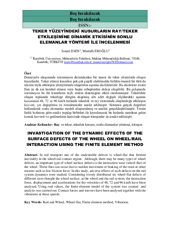 (PDF) INVASTIGATION OF THE DYNAMIC EFFECTS OF THE SURFACE DEFECTS OF THE WHEEL ON WHEEL/RAIL ...