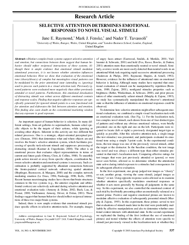(PDF) Selective attention determines emotional responses to novel visual stimuli