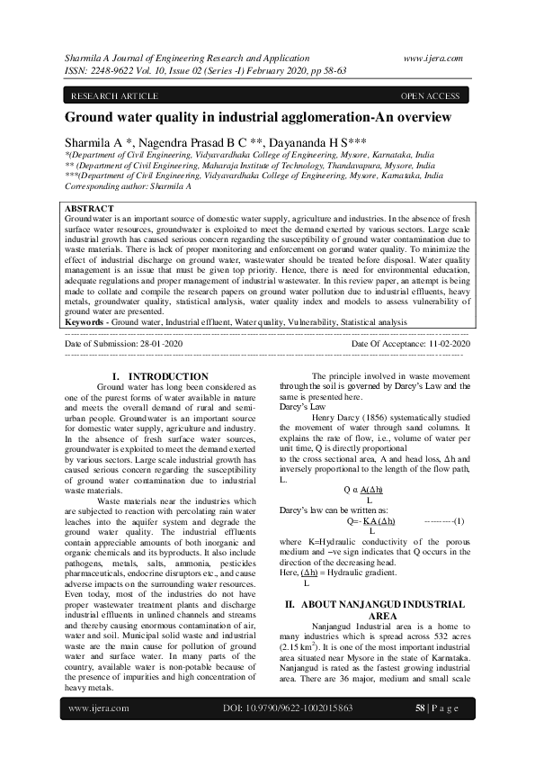 (PDF) Ground water quality in industrial agglomeration-An overview