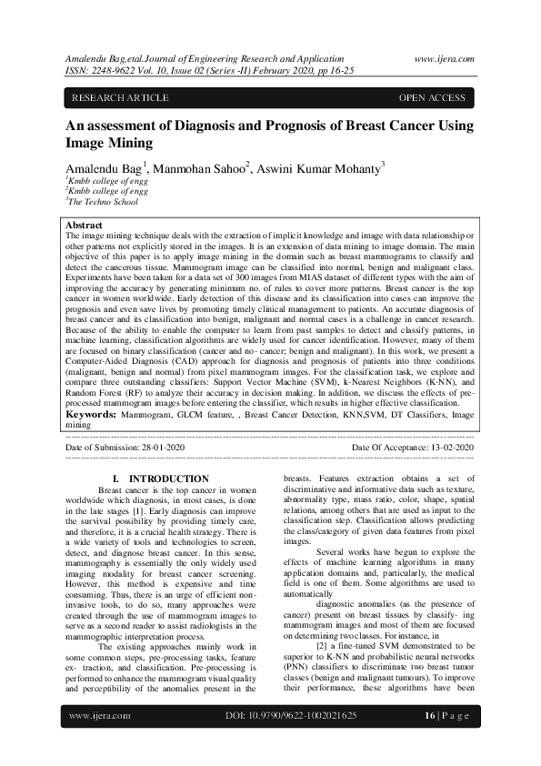 (PDF) An assessment of Diagnosis and Prognosis of Breast Cancer Using ...
