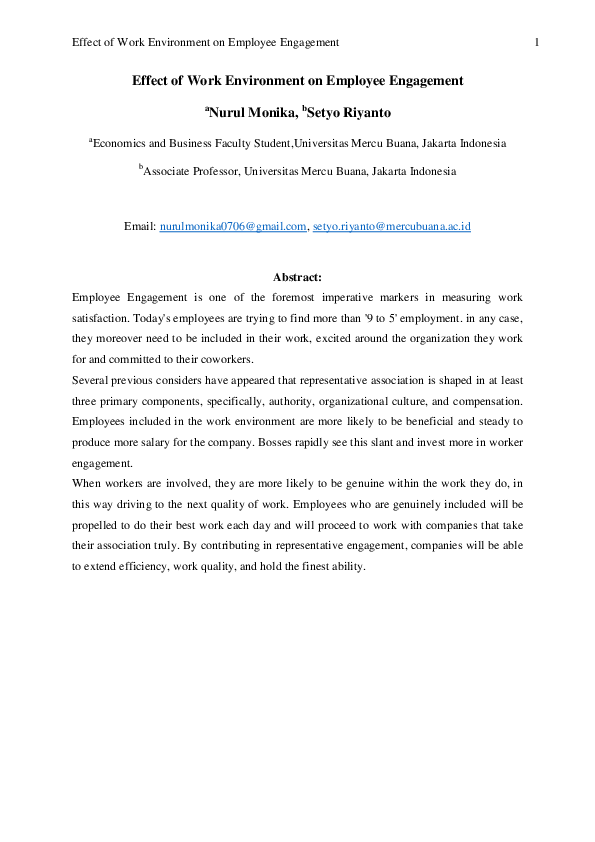 (PDF) Effect of Work Environment on Employee Engagement a