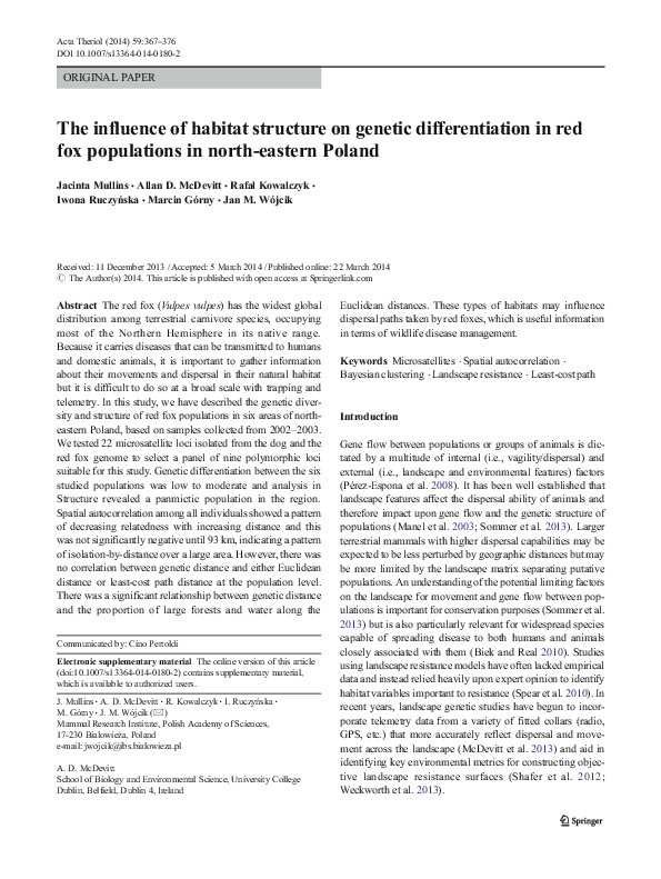 (PDF) The influence of habitat structure on genetic differentiation in ...