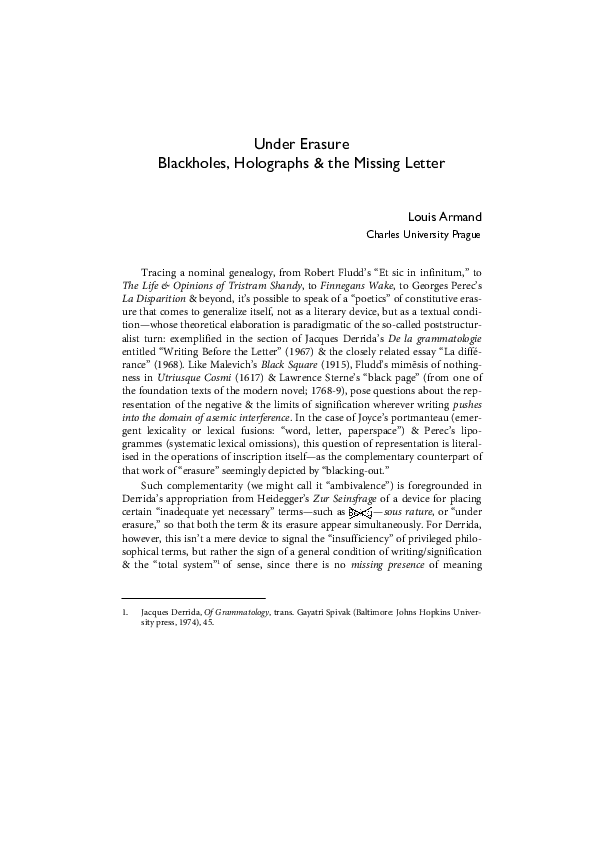 (PDF) Under Erasure: Blackholes, Holographs & the Missing Letter