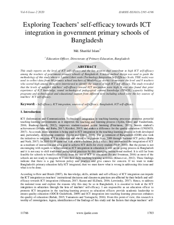 (PDF) Exploring Teachers' self-efficacy towards ICT integration in government primary schools of ...