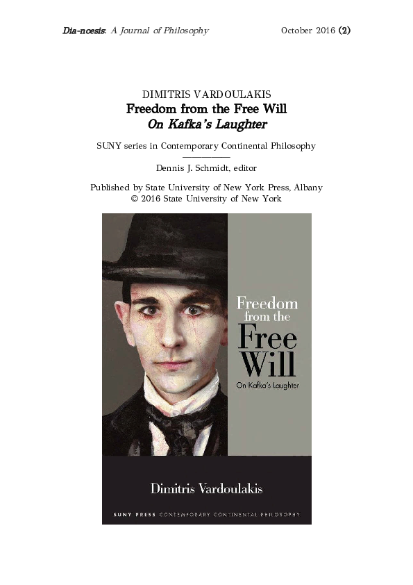 (PDF) Dimitris Vardoulakis, Freedom from the Free Will On Kafka’s Laughter