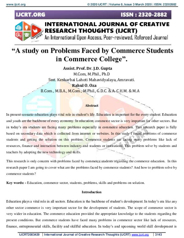 (PDF) "A study on Problems Faced by Commerce Students in Commerce College"