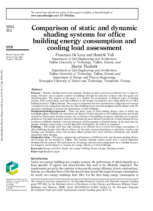 (PDF) Comparison of Static and Dynamic Shading Systems for Office ...