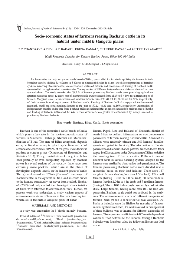 (PDF) Socio-economic status of farmers rearing Bachaur cattle in its ...
