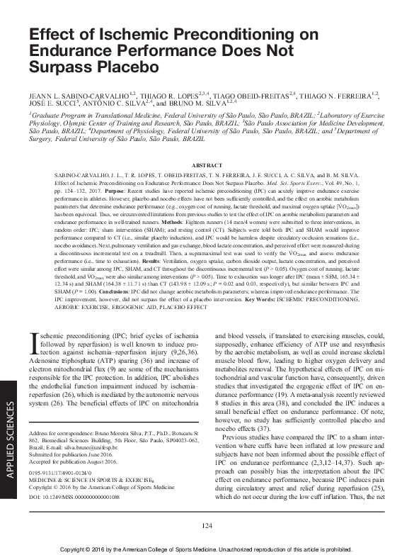 (PDF) Effect of Ischemic Preconditioning on Endurance Performance Does Not Surpass Placebo ...
