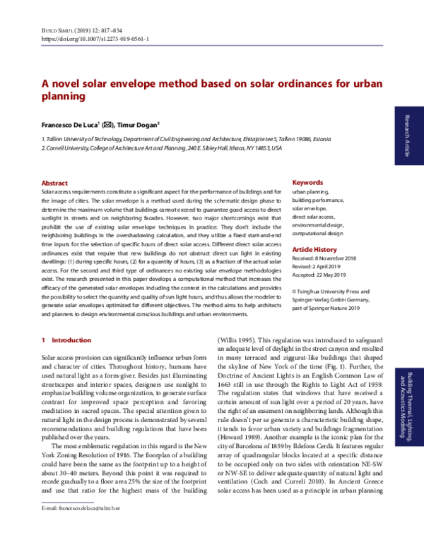 (PDF) A Novel Solar Envelope Method Based on Solar Ordinances for Urban ...
