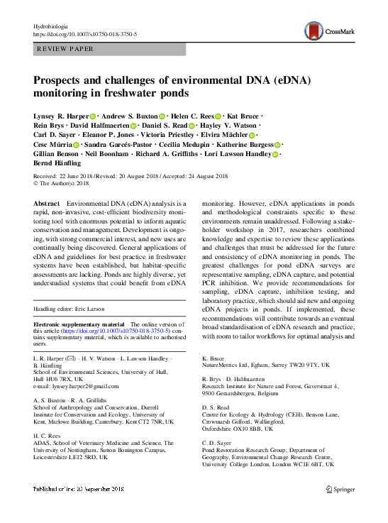 (PDF) Prospects and challenges of environmental DNA (eDNA) monitoring ...