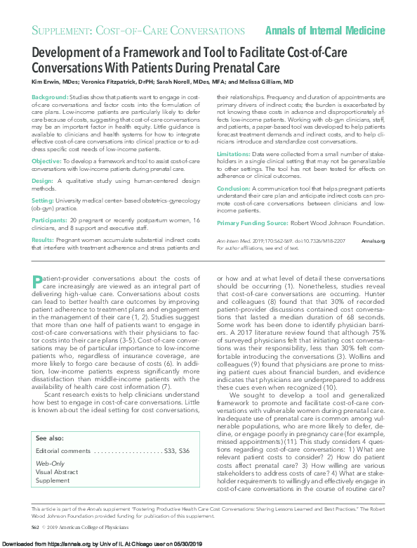 (PDF) Development of a Framework and Tool to Facilitate Cost-of-Care ...