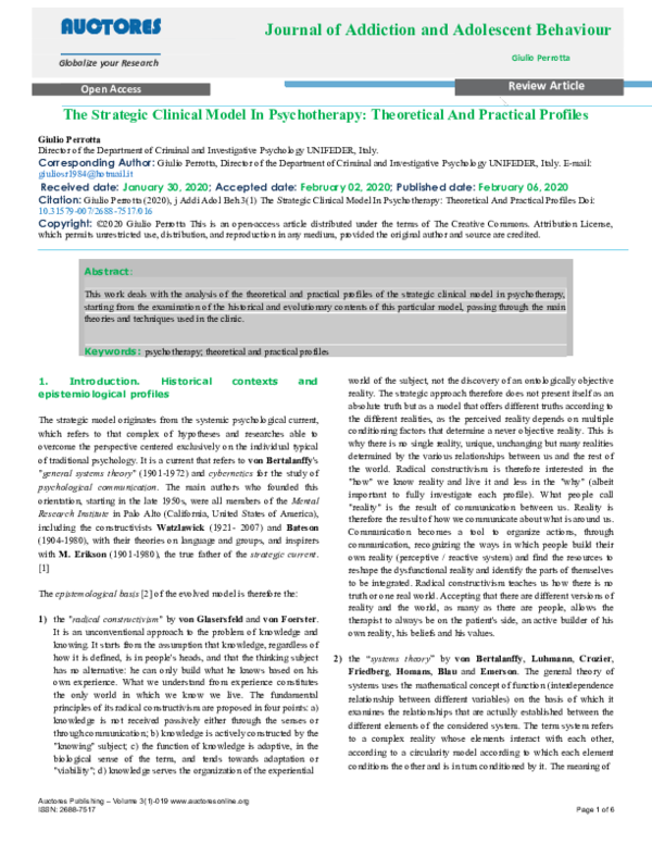 (PDF) The strategic clinical model in psychotherapy: theoretical and ...