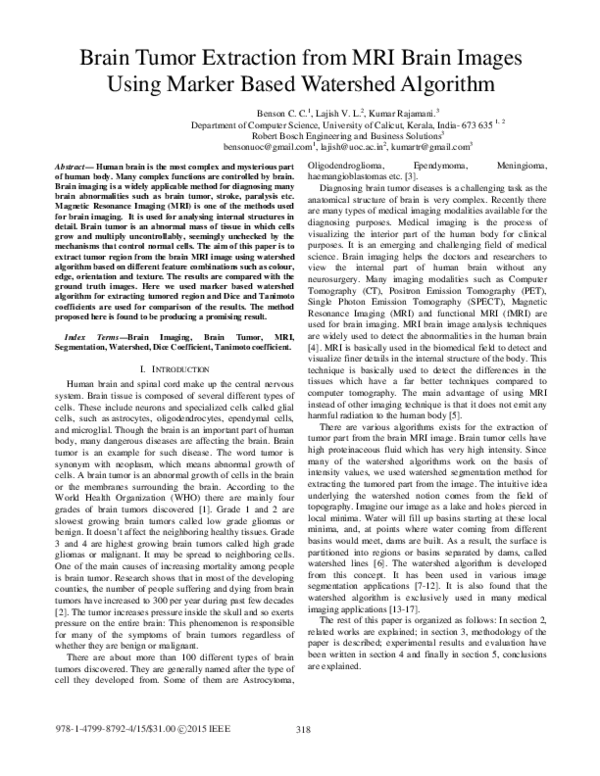 Pdf Brain Tumor Extraction From Mri Brain Images Using Marker Based