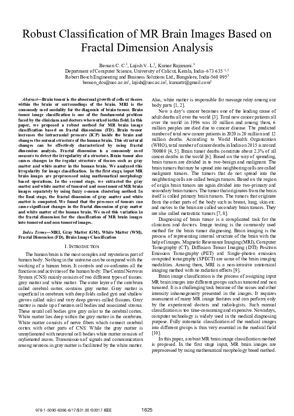 (PDF) Robust Classification of MR Brain Images Based on Fractal ...