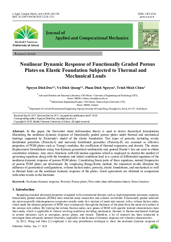 (PDF) Nonlinear Dynamic Response of Functionally Graded Porous Plates ...