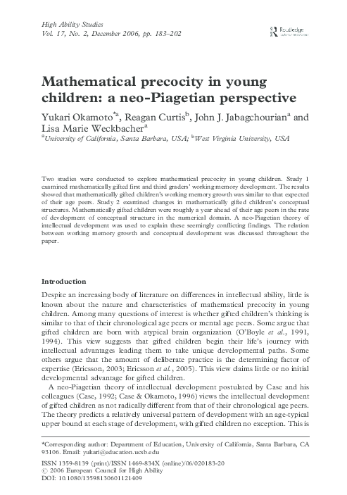 (PDF) Mathematical precocity in young children: a neo-Piagetian perspective