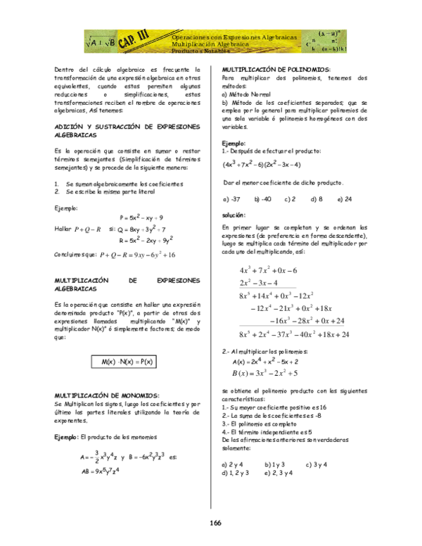 (PDF) Operaciones con expresiones algebraicas