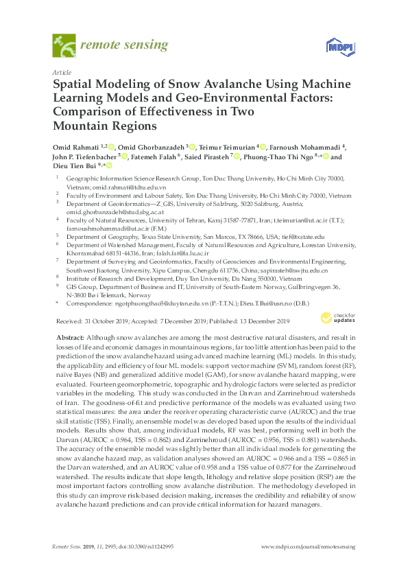 (PDF) Spatial Modeling of Snow Avalanche Using Machine Learning Models ...