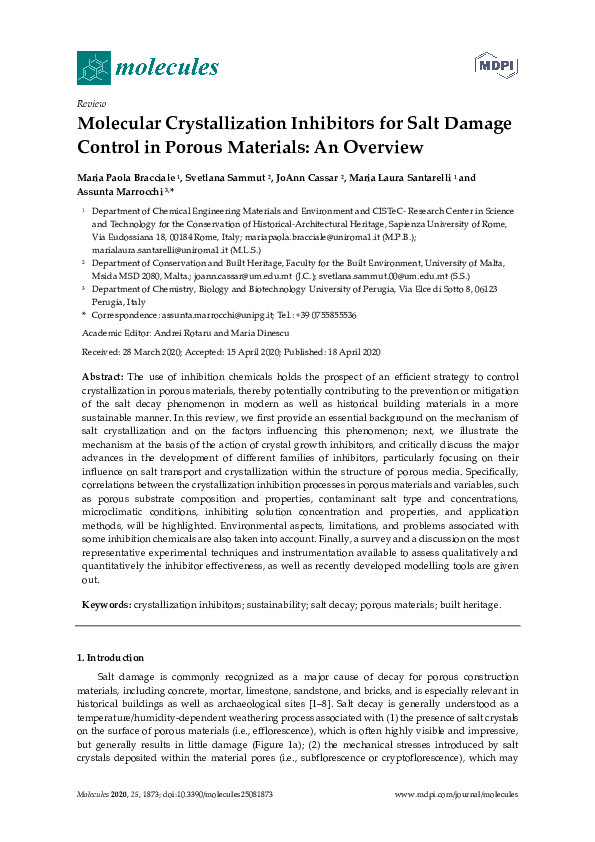 (PDF) Molecular Crystallization Inhibitors for Salt Damage Control in ...