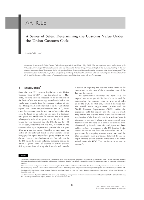 (PDF) A Series of Sales: Determining the Customs Value Under the Union ...