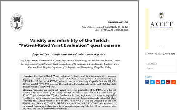 (PDF) Validity and reliability of the Turkish “Patient-Rated Wrist ...