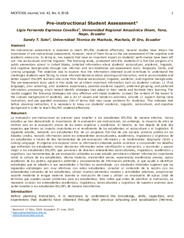 (PDF) Pre-instructional Student Assessment