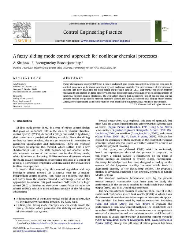 (PDF) A fuzzy sliding mode control approach for nonlinear chemical processes