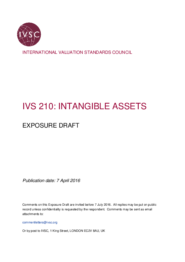(PDF) INTERNATIONAL VALUATION STANDARDS COUNCIL IVS 210: INTANGIBLE ...
