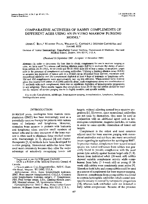 (PDF) Comparative activities of rabbit complements of different ages ...
