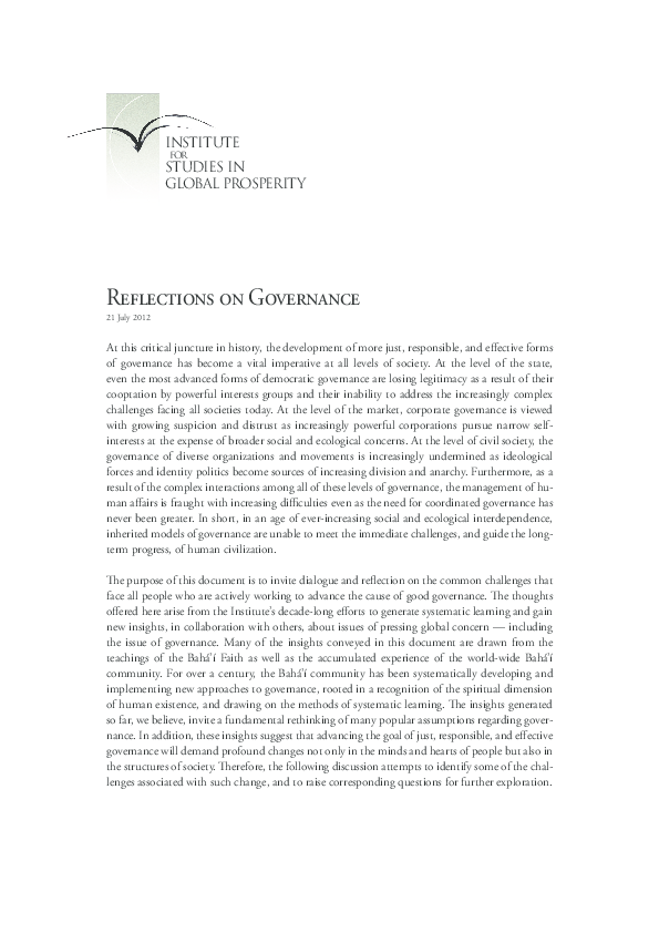 (PDF) Reflections on Governance