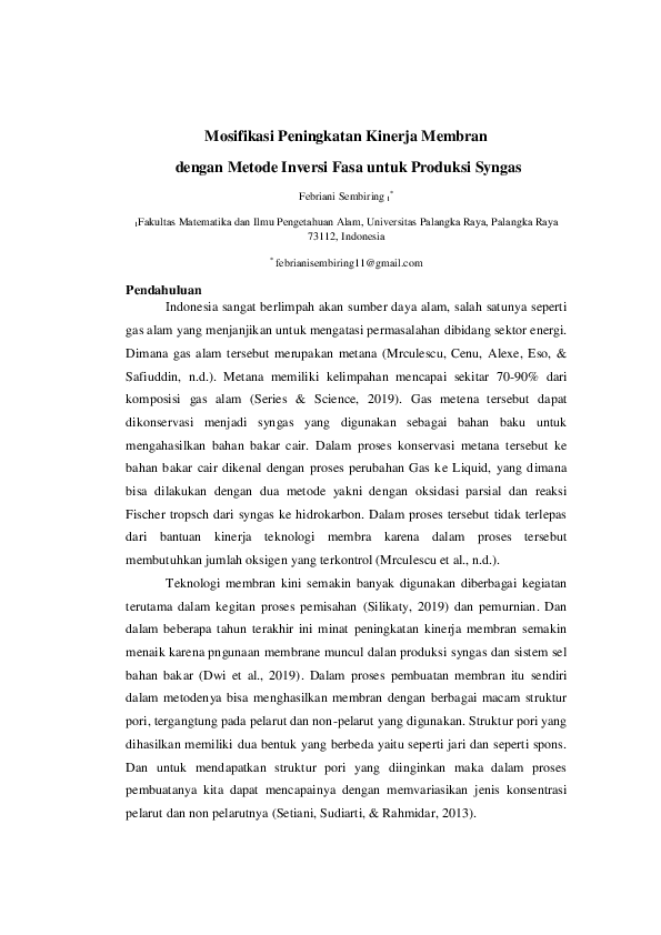 (PDF) Mosifikasi Peningkatan Kinerja Membran dengan Metode Inversi Fasa ...
