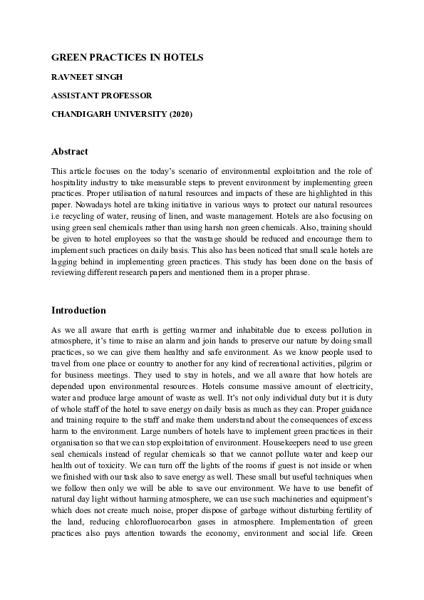 (DOC) GREEN PRACTICES IN HOTELS