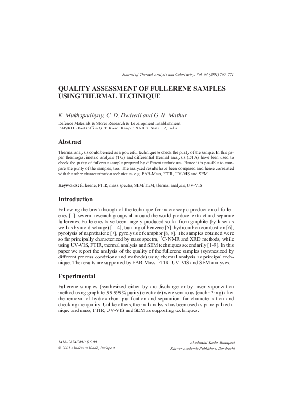 (PDF) Quality assessment of fullerene samples using thermal technique