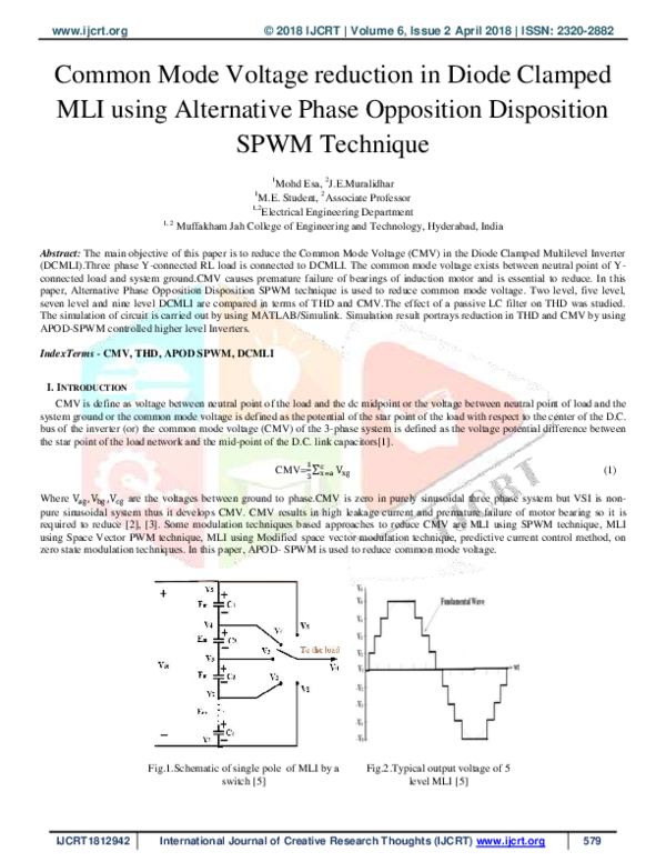 (PDF) Common Mode Voltage reduction in Diode Clamped MLI using Alternative Phase Opposition ...