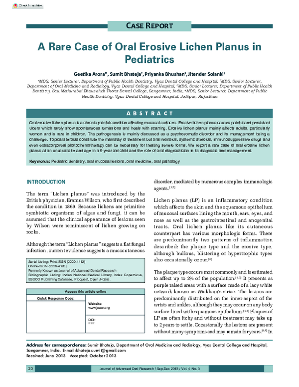 (PDF) A Rare Case of Oral Erosive Lichen Planus in Pediatrics