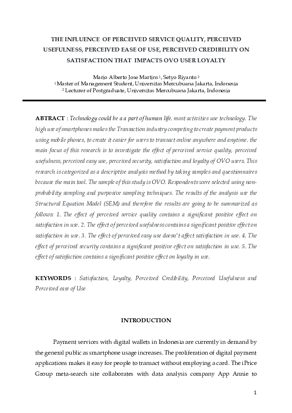 (PDF) THE INFLUENCE OF PERCEIVED SERVICE QUALITY, PERCEIVED USEFULNESS, PERCEIVED EASE OF USE ...