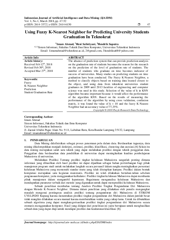 (PDF) Using Fuzzy K-Nearest Neighbor for Predicting University Students Graduation